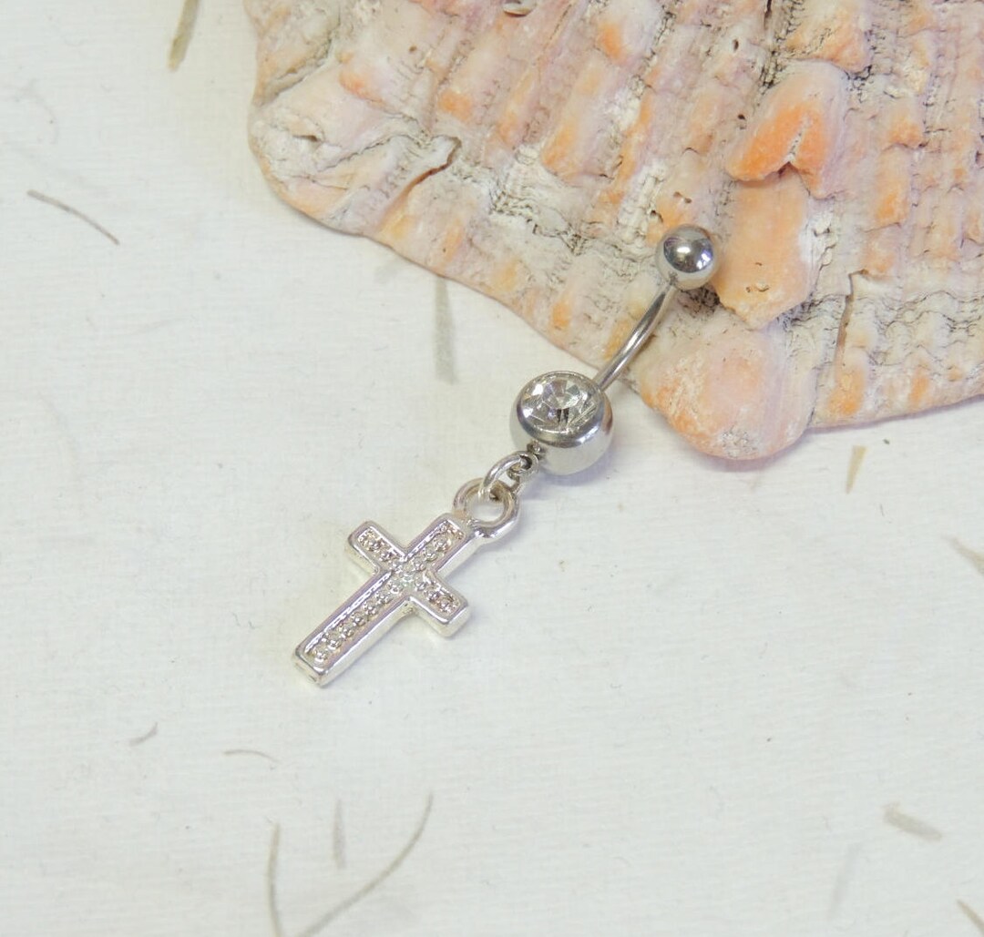 Silver Cross Belly Ring LAST ONE!! Cross Navel Ring, Silver Belly Ring ...