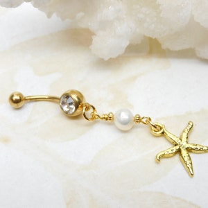 Gold Starfish Dangle Belly Ring, Starfish Jewelry, Nautical Beach Belly ...