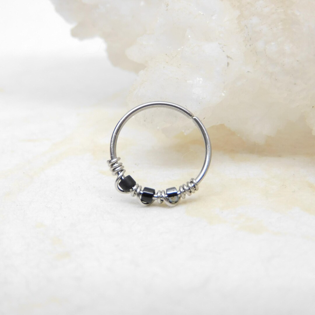 Black Small Nose Hoop Ring, Cartilage Hoop Earring, Tiny Hoop, Conch ...