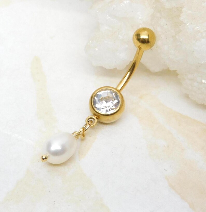 White Pearl Dangle Belly Ring You Choose Finish, Nautical Beach Ocean ...