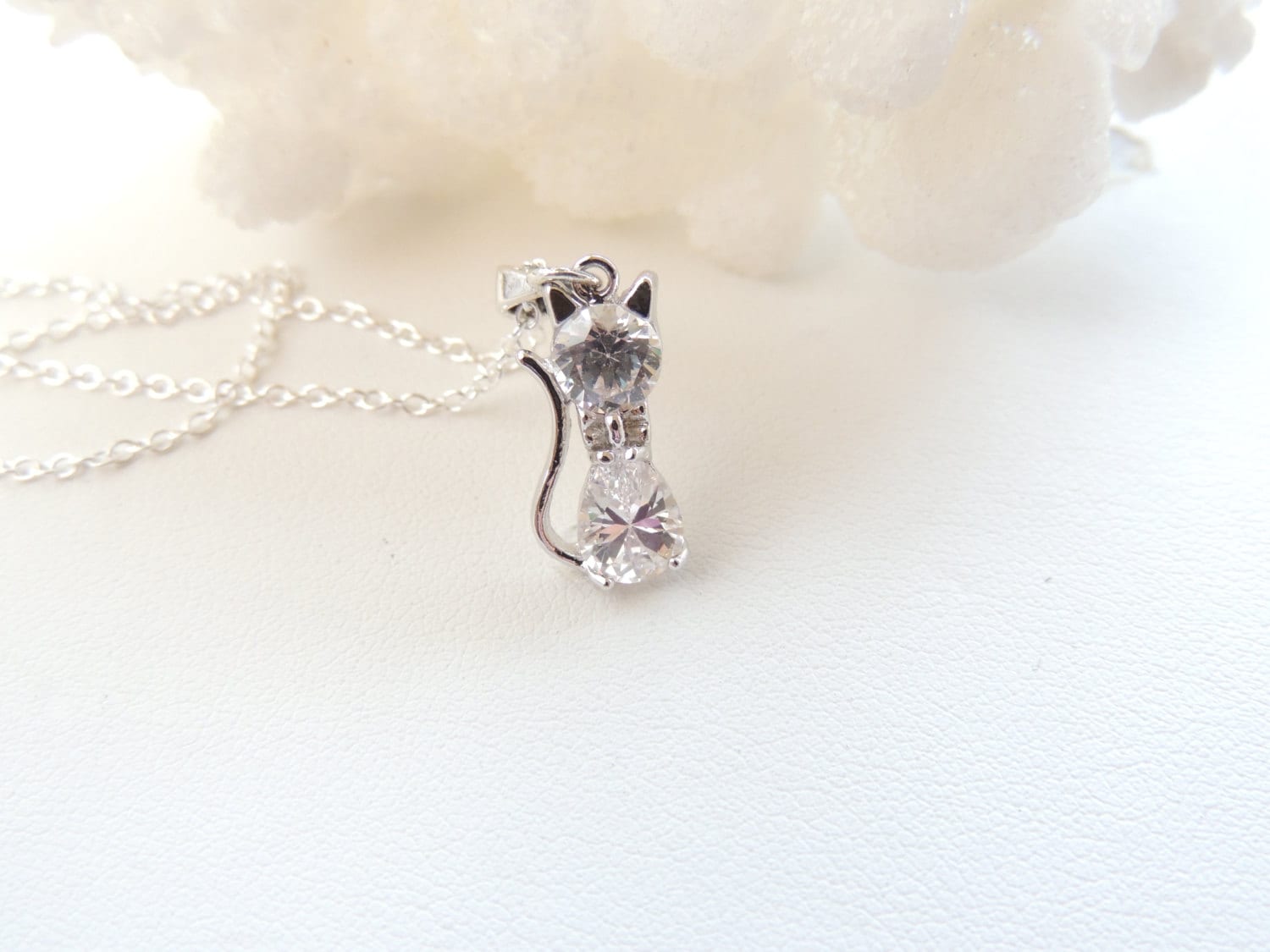 Girls Silver Kitty Cat Necklace Daughter Gift Idea Kitty - Etsy