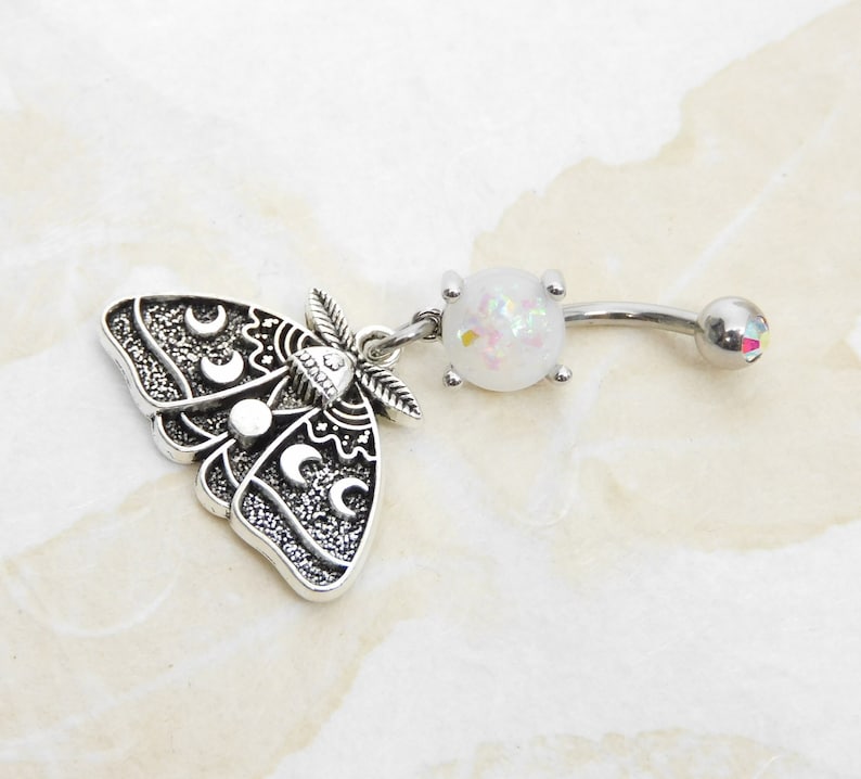 Moth Belly Ring You Choose Barbell Color, Moon Phase Luna Moth, 14g ...