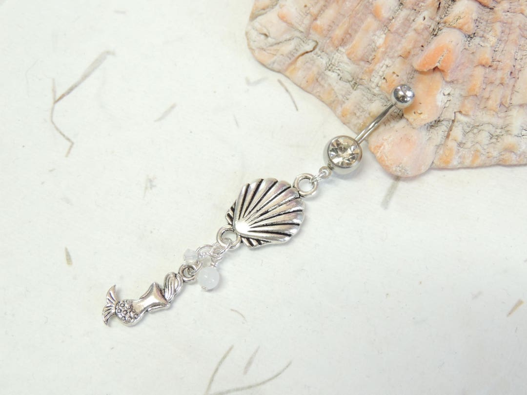 Mermaid Seashell Dangle Belly Ring, Belly Button Jewelry, Mermaid ...