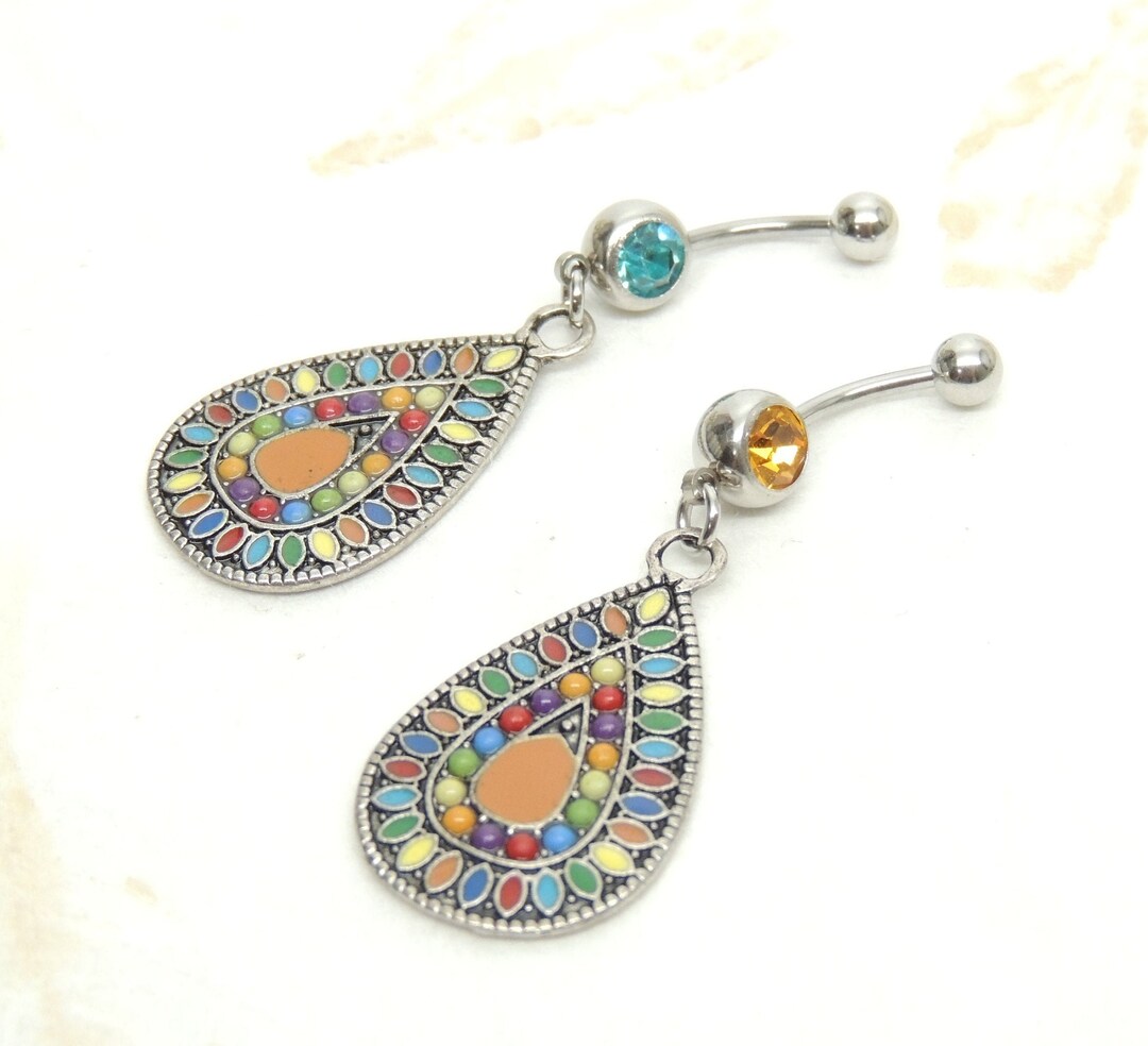 Multi Colored Ombre Belly Ring You Choose Barbell Gem Color, Teardrop ...