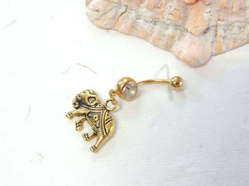 Gold Elephant Belly Button Ring You Choose Barbell Color | Etsy