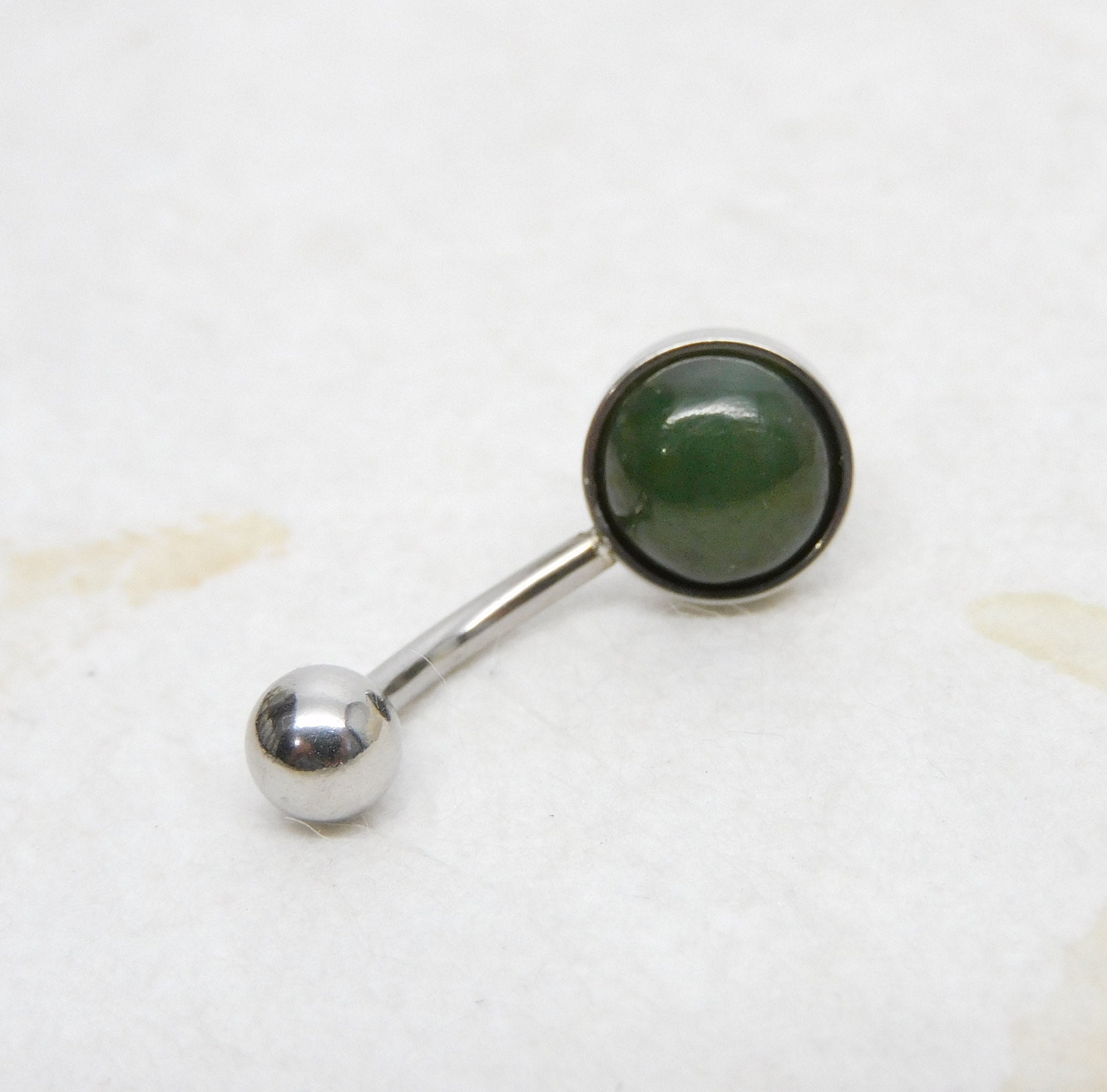 Natural Green Nephrite Jade Belly Ring, Non Dangle Belly Ring, Simple ...