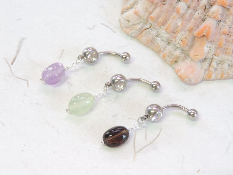 Gemstone Dangle Belly Ring, Amethyst Belly Ring, Stone Belly Ring, Body ...