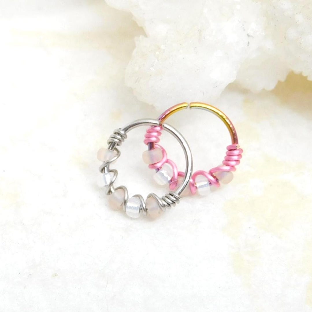 Pink Mist Snug Fitting Nose Hoop Ring, 20g 8mm 10mm Seamless Hoop, Nose ...