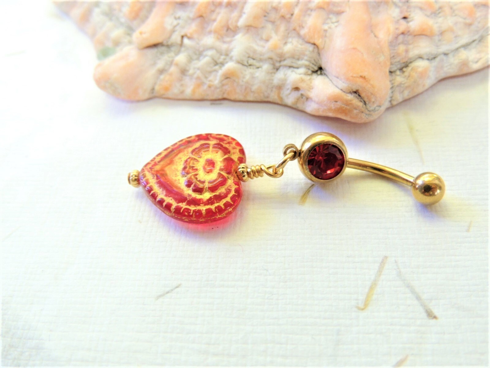 Red Gold Heart Belly Button Ring Belly Button Jewelry Pretty | Etsy