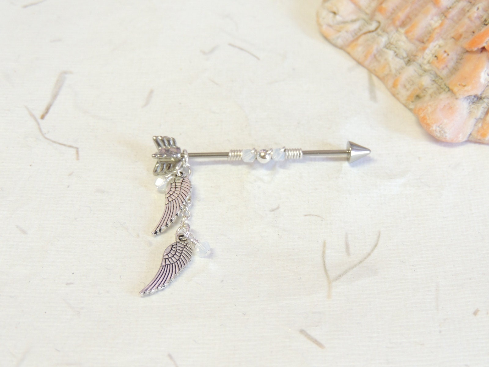 Angel Wing Industrial Barbell, 14g 16g Industrial Barbell, Scaffold Ear ...