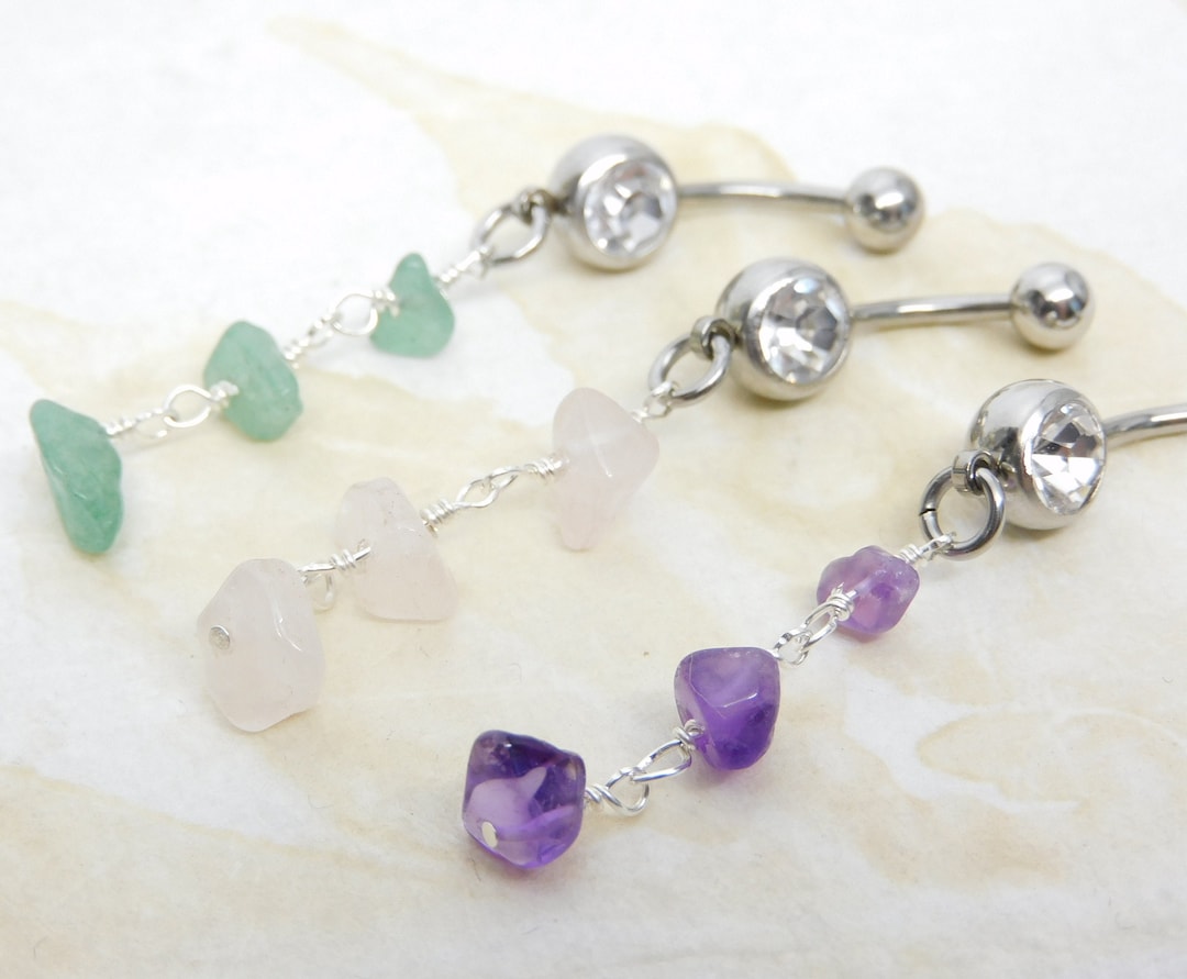 Wire Wrapped Gemstone Dangle Belly Ring, Natural Stone Belly Ring ...