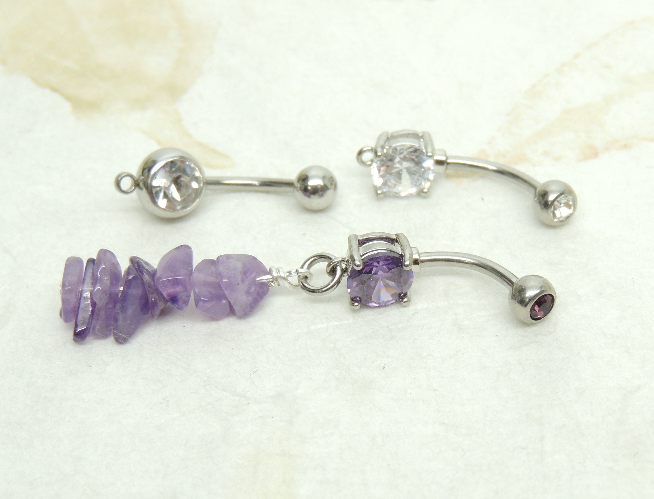 Amethyst Gemstone Dangle Belly Ring, Natural Stone Belly Ring ...