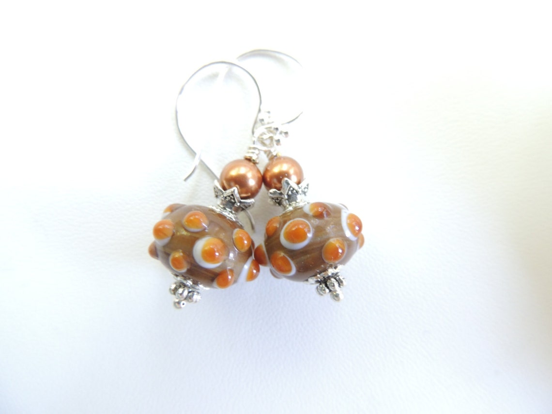 Brown White Polka Dot Earrings Bumpy Glass Earring Texured - Etsy