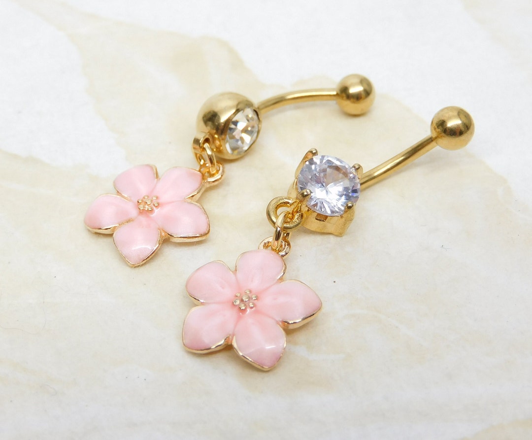 Petal Pink Flower Belly Ring You Choose Barbell Style, Gold Belly Ring ...