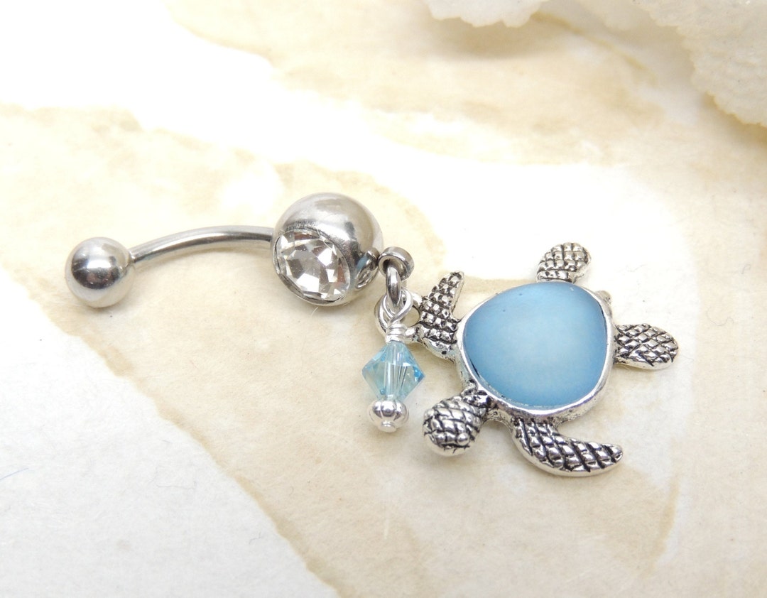 Sea Glass Turtle Belly Ring, Beach Belly Button Navel Piercing ...