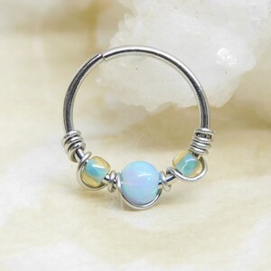Light Blue Opal Beaded Cartilage Hoop, Septum Nose Ring Hoop, Helix ...