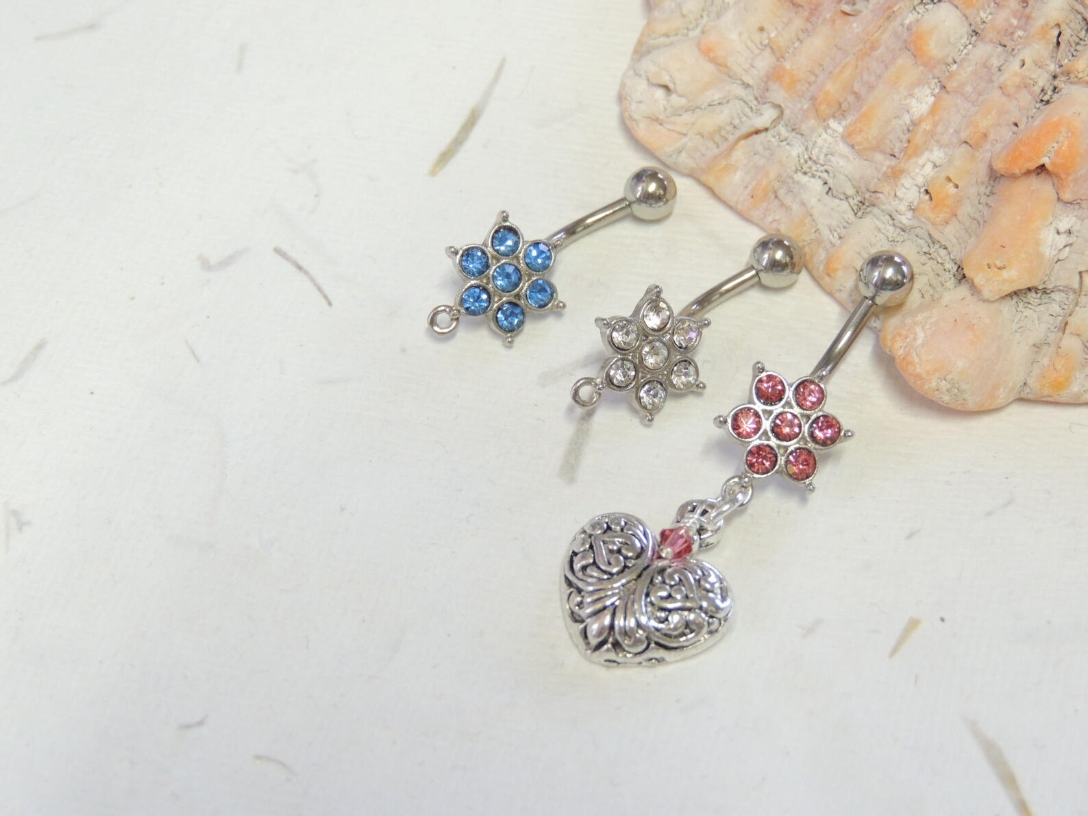 Heart Flower Belly Ring You Choose Color, Belly Button Jewelry, Heart ...