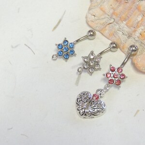 Heart Flower Belly Ring You Choose Color, Belly Button Jewelry, Heart ...