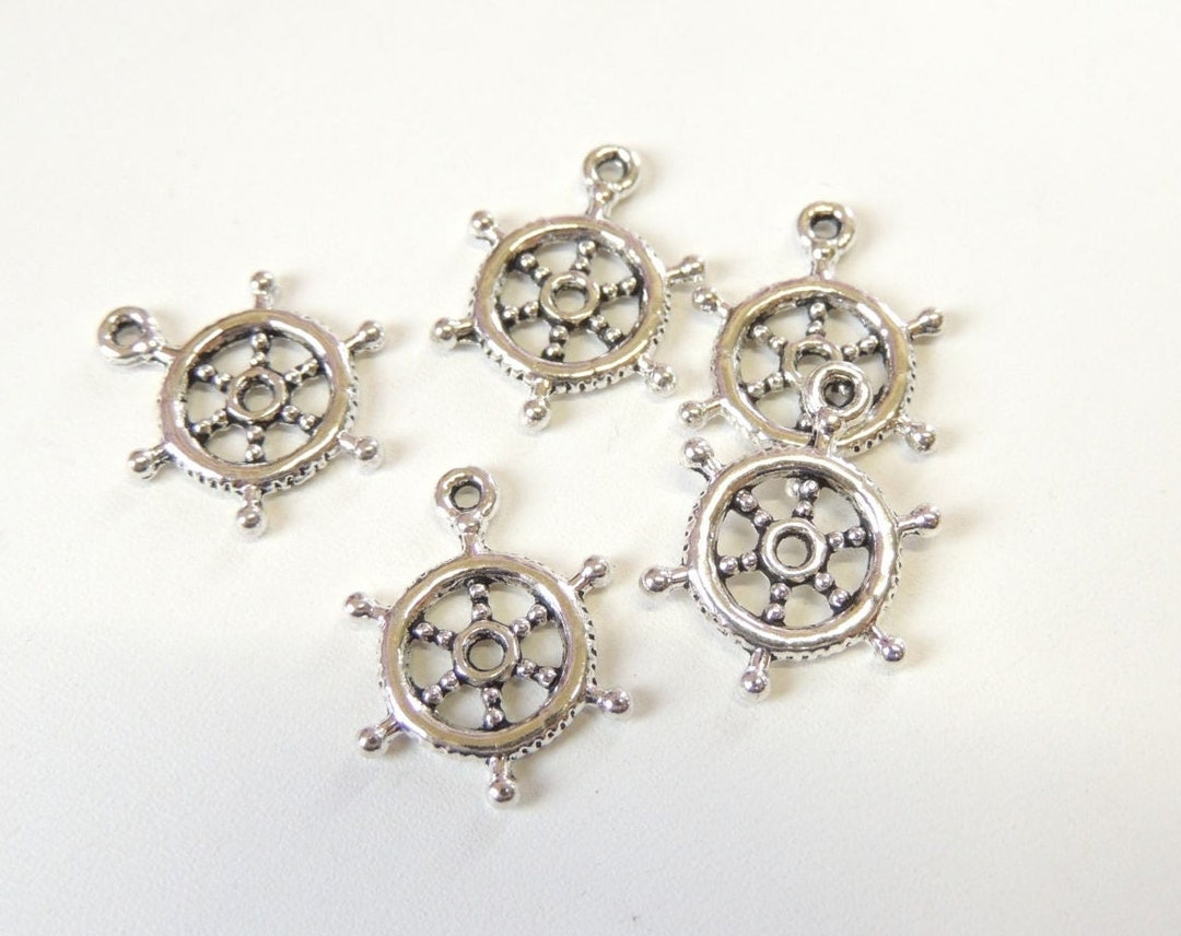 Double Sided Silver Ship Wheel Charm 5pcs 10 Pcs, Nautical Charm ...