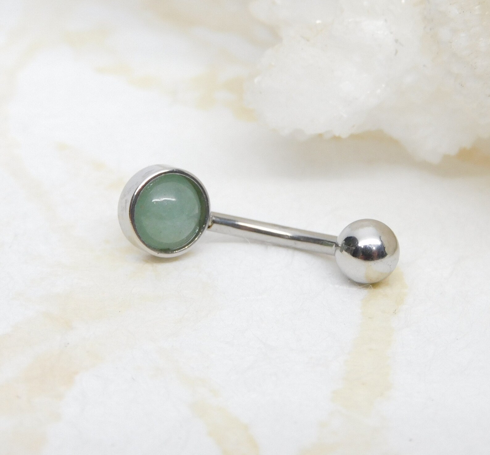Green Aventurine Gemstone Belly Ring With Small 6mm Stone, Non-dangle ...