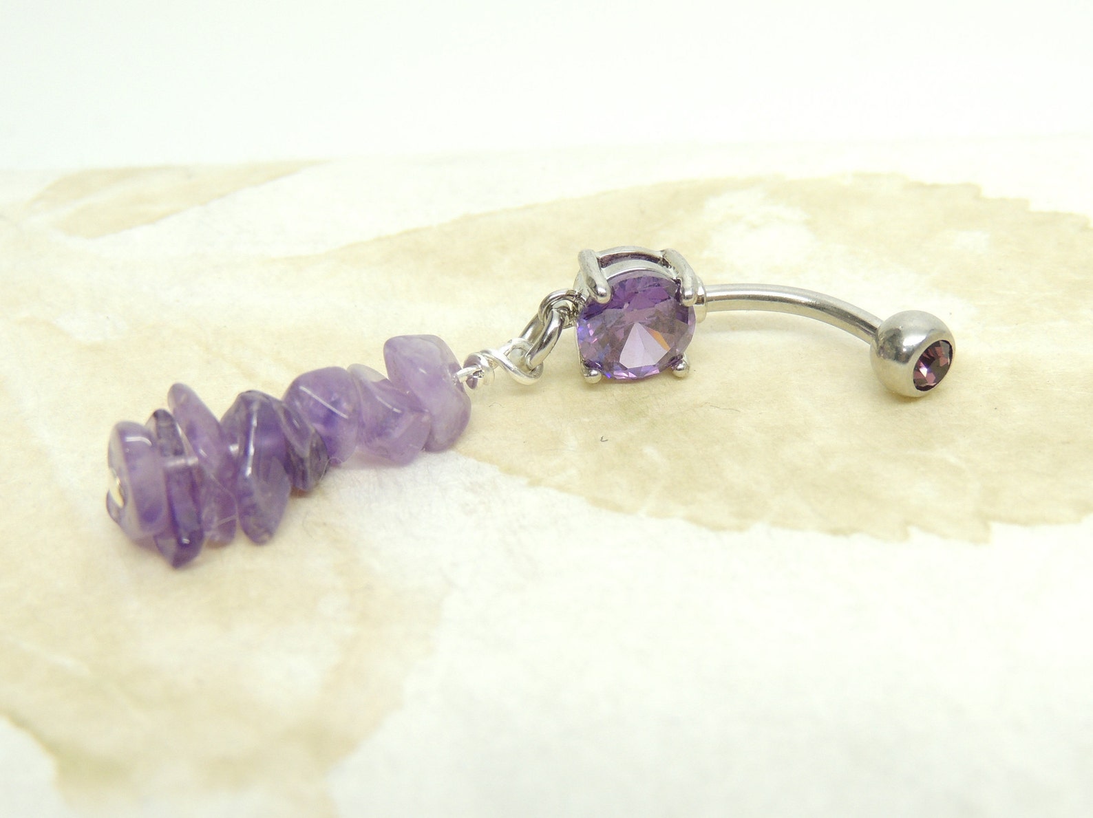Amethyst Gemstone Dangle Belly Ring, Natural Stone Belly Ring ...