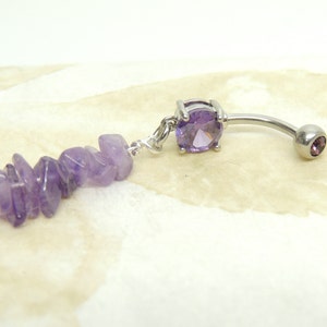Amethyst Gemstone Dangle Belly Ring, Natural Stone Belly Ring ...