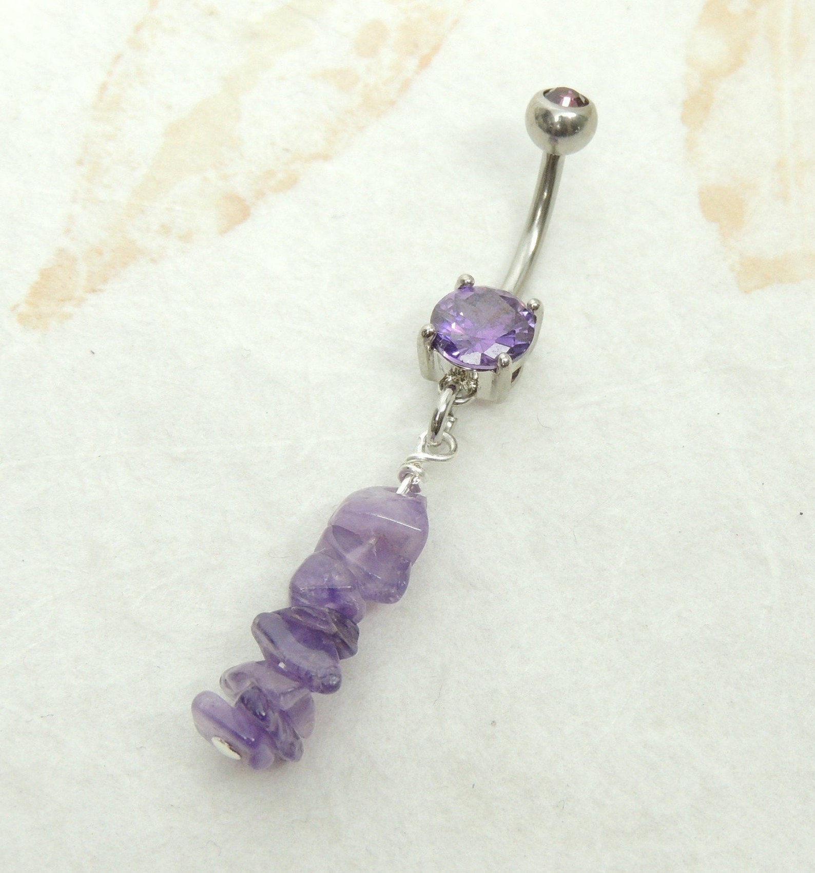Amethyst Gemstone Dangle Belly Ring, Natural Stone Belly Ring ...