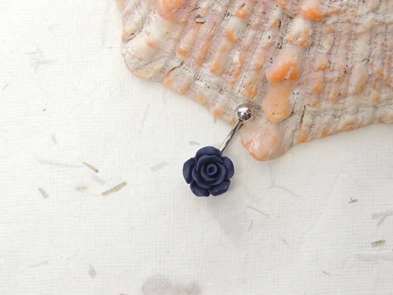 Rose Belly Ring You Choose Color Flower Belly Ring Navel | Etsy