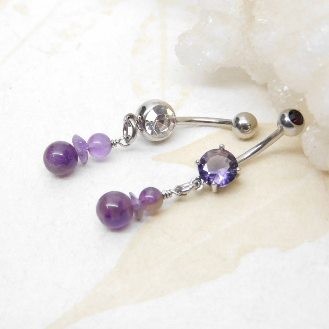 Amethyst Dangle Belly Ring, Belly Button Jewelry, Natural Stone Belly ...