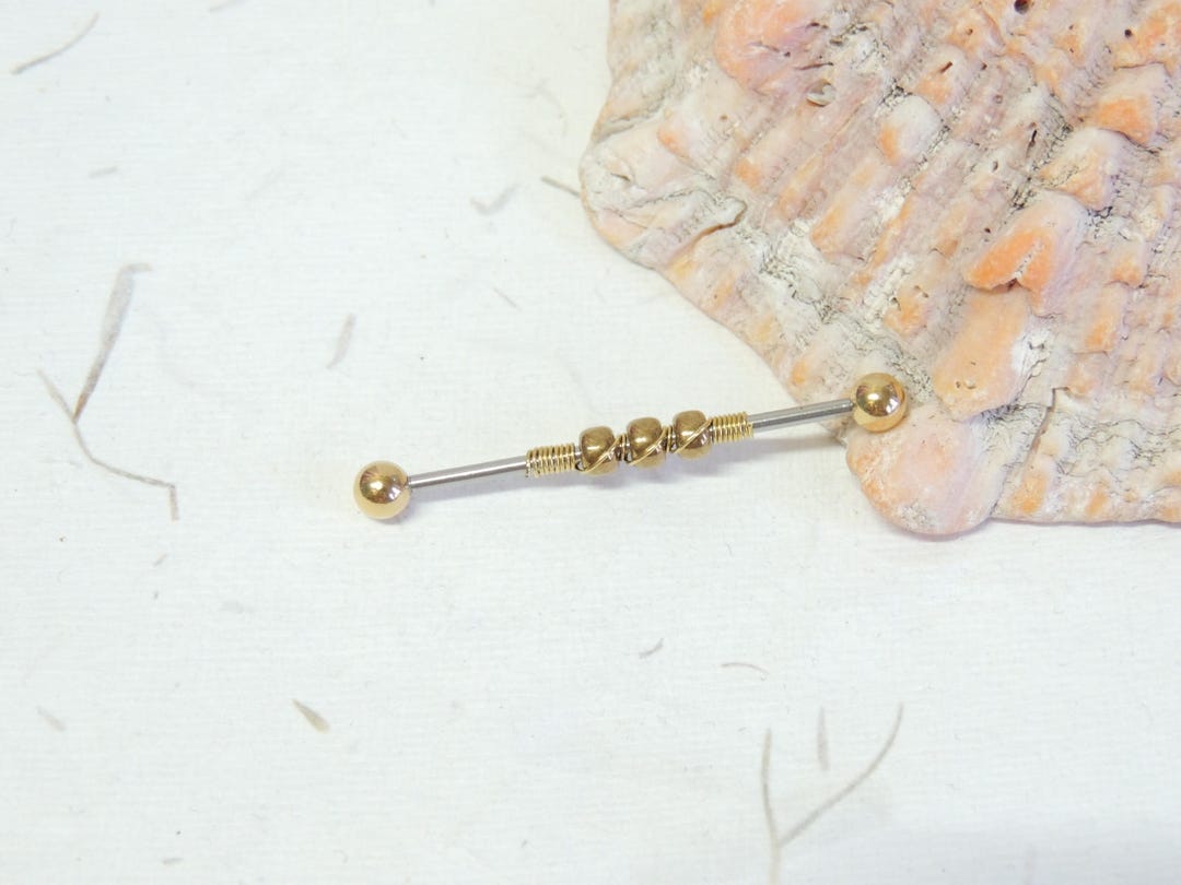 Wire Wrapped Beaded Industrial Barbell, Upper Ear Cartilage, Scaffold Piercing, Industrial ...