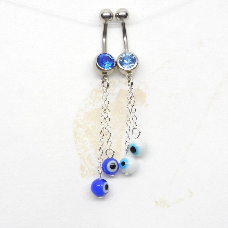 Evil Eye Chain Dangle Belly Ring, Body Jewelry, 14g Barbell, Eye ...
