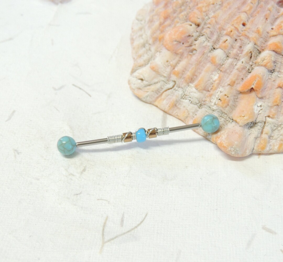 Faux Turquoise Beaded Industrial Barbell Industrial Bar - Etsy