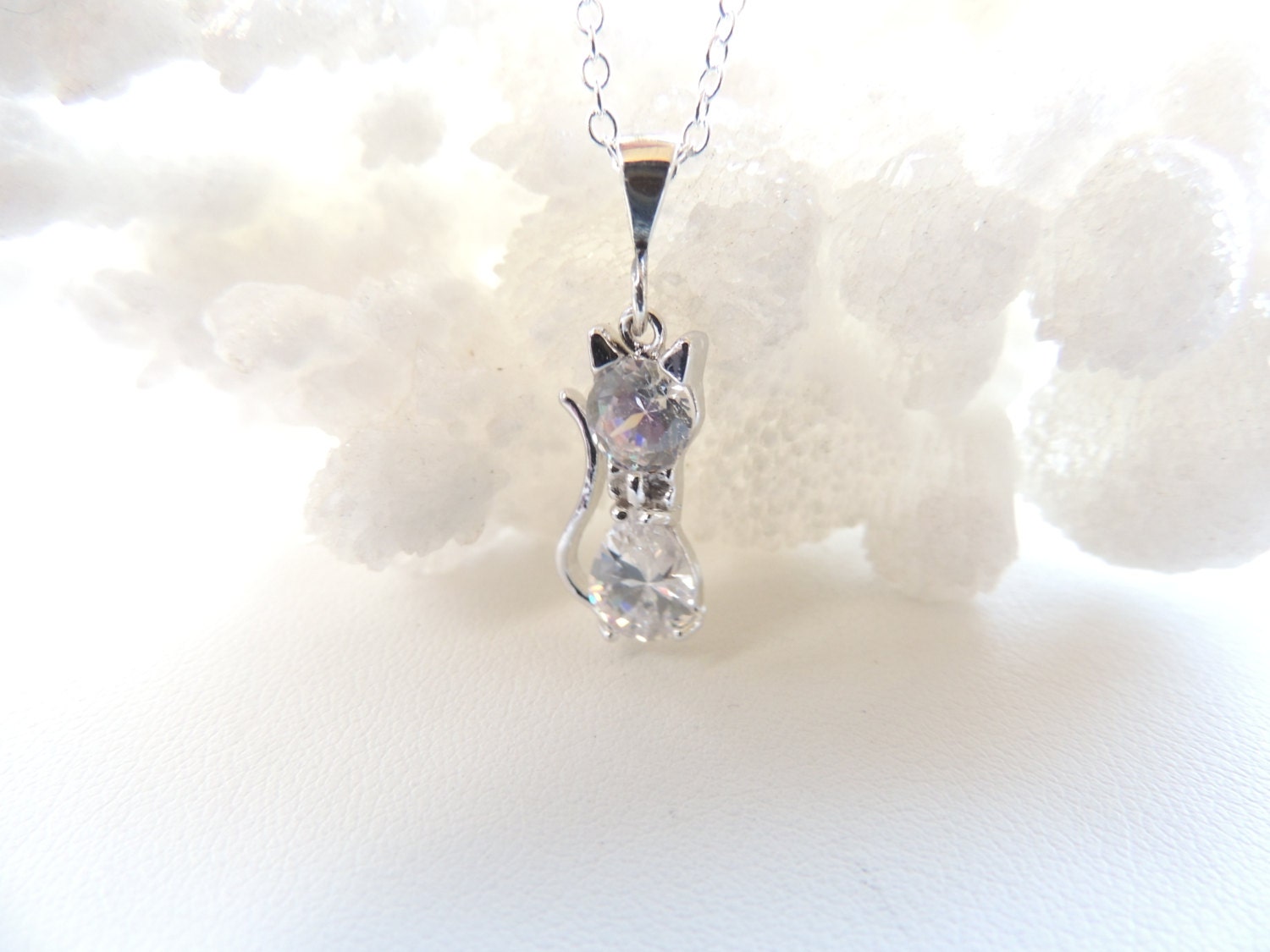 Girls Silver Kitty Cat Necklace Daughter Gift Idea Kitty - Etsy