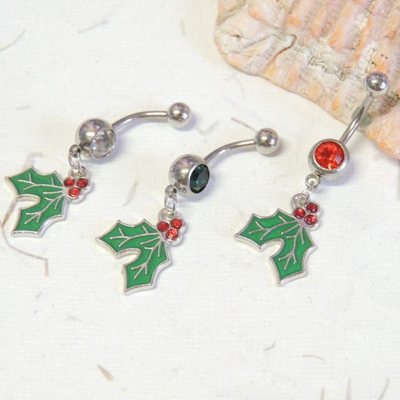 Christmas Holly Belly Ring Christmas Belly Ring Holiday | Etsy