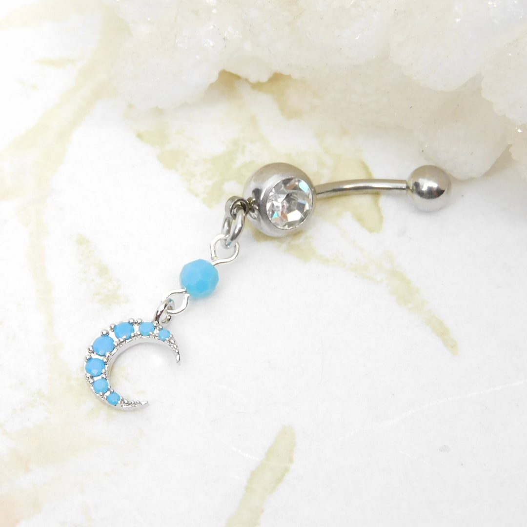 Moon Dangle Belly Ring, Celestial Belly Ring, Navel Piercing, Cute ...