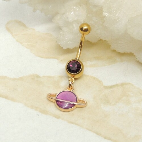 Purple Saturn Planet Belly Button Ring Galaxy Planet Belly - Etsy
