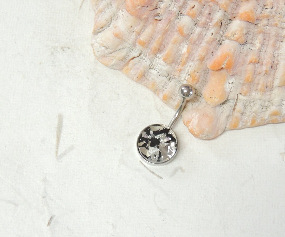 Metallic Silver Sparkle Belly Ring, Non Dangle Belly Ring, Sparkle ...