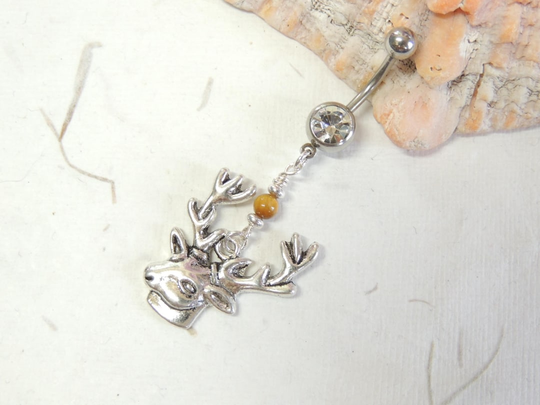Deer Belly Button Ring With Tigers Eye Belly Button Jewelry - Etsy