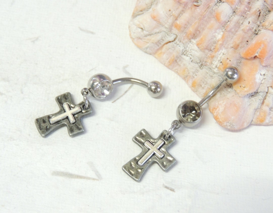Gunmetal Hammered Cross Belly Ring, Cross Belly Ring, Belly Button ...