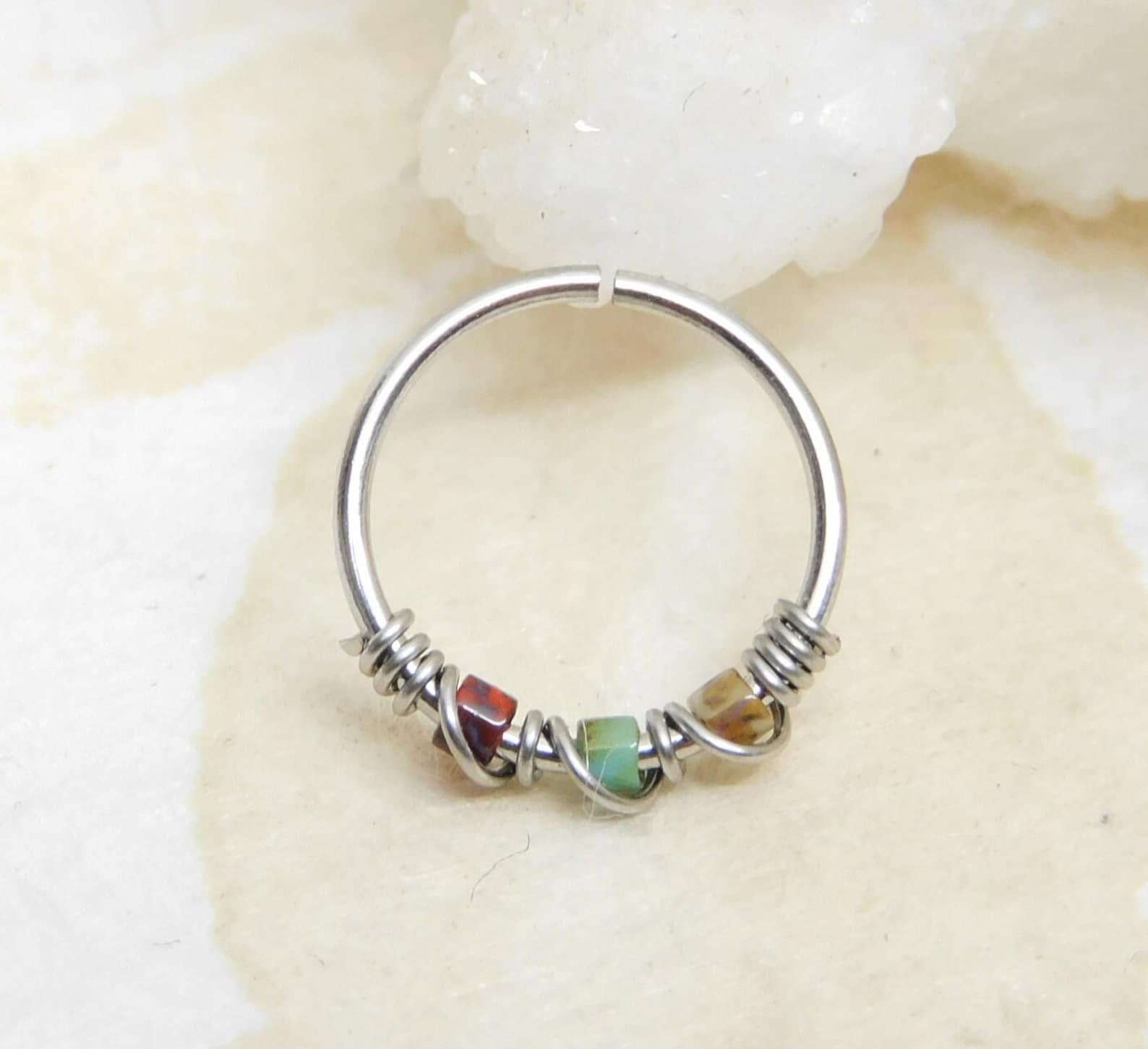 Picasso Bead Nose Hoop Ring, Modern Beaded Nose Ring, Cartilage Hoop ...