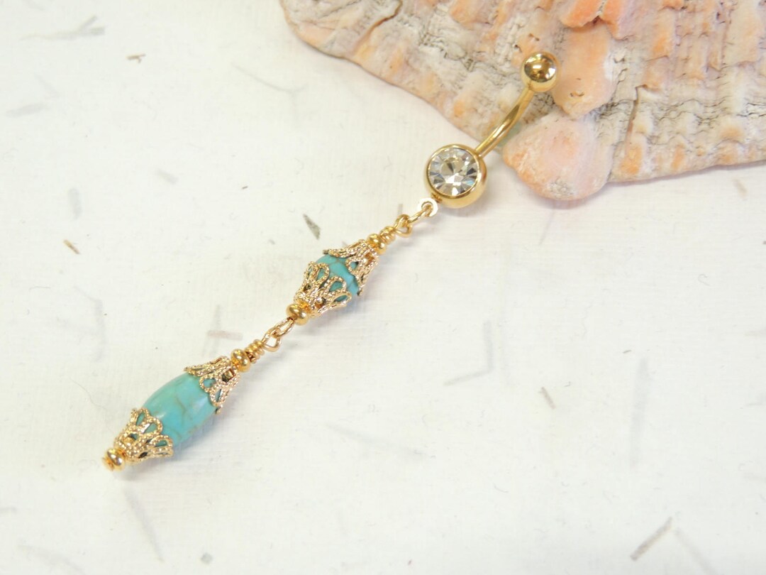 Boho Turquoise Dangle Belly Ring, Gold Belly Ring, Boho Chic Belly ...