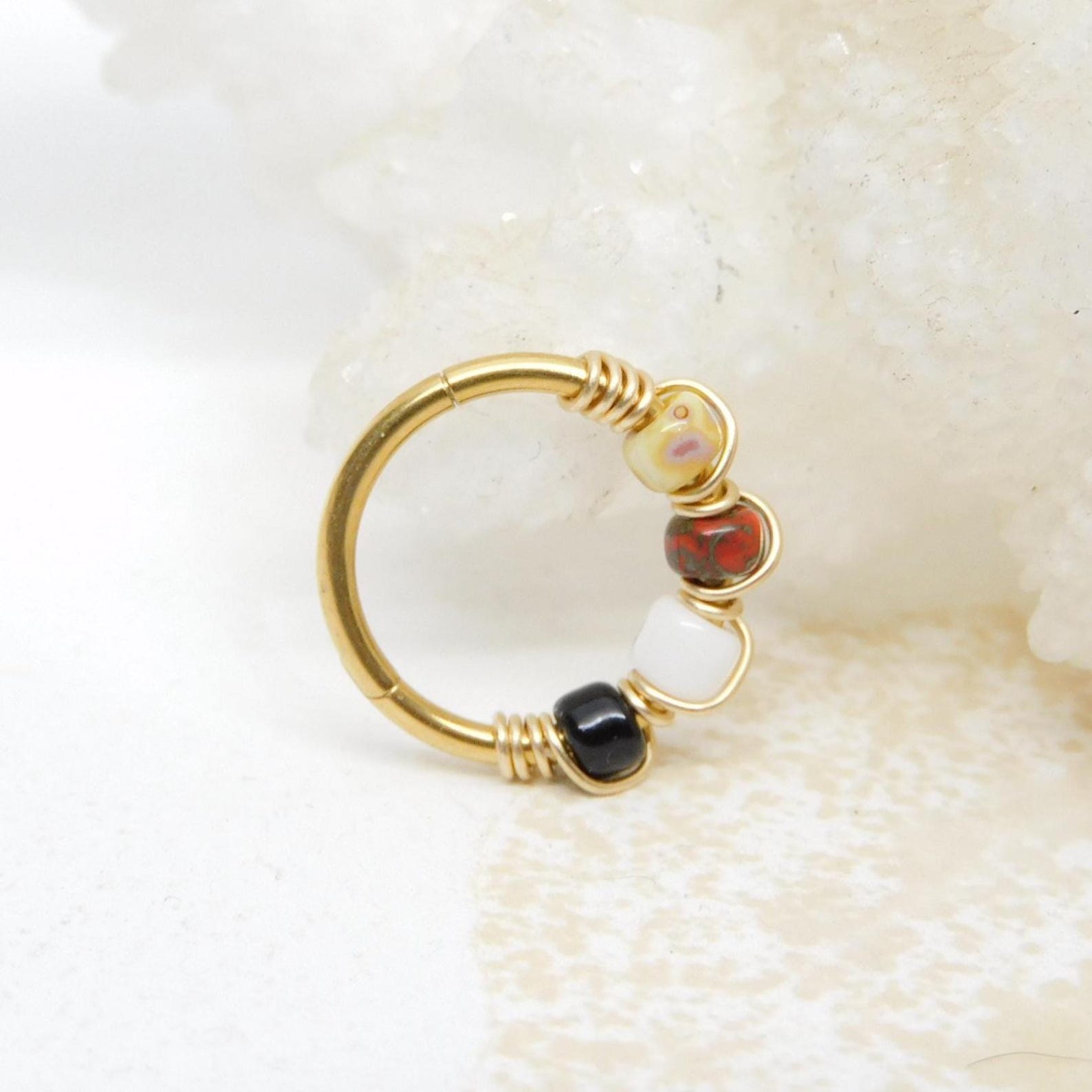 16g Ombre Picasso Bead Septum Clicker Hoop, Cartilage Earring, Hinged ...