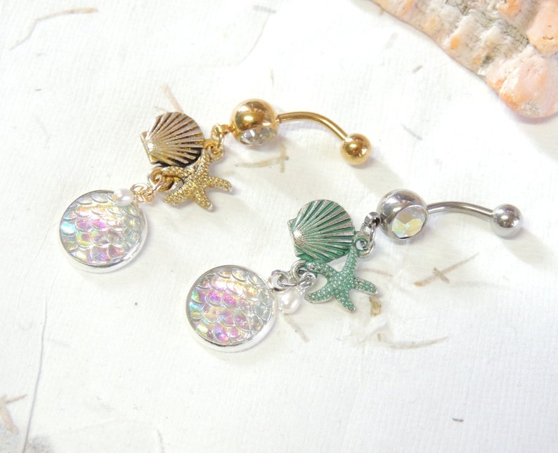 Mermaid Scales Dangle Belly Button Ring Belly Button Jewelry | Etsy