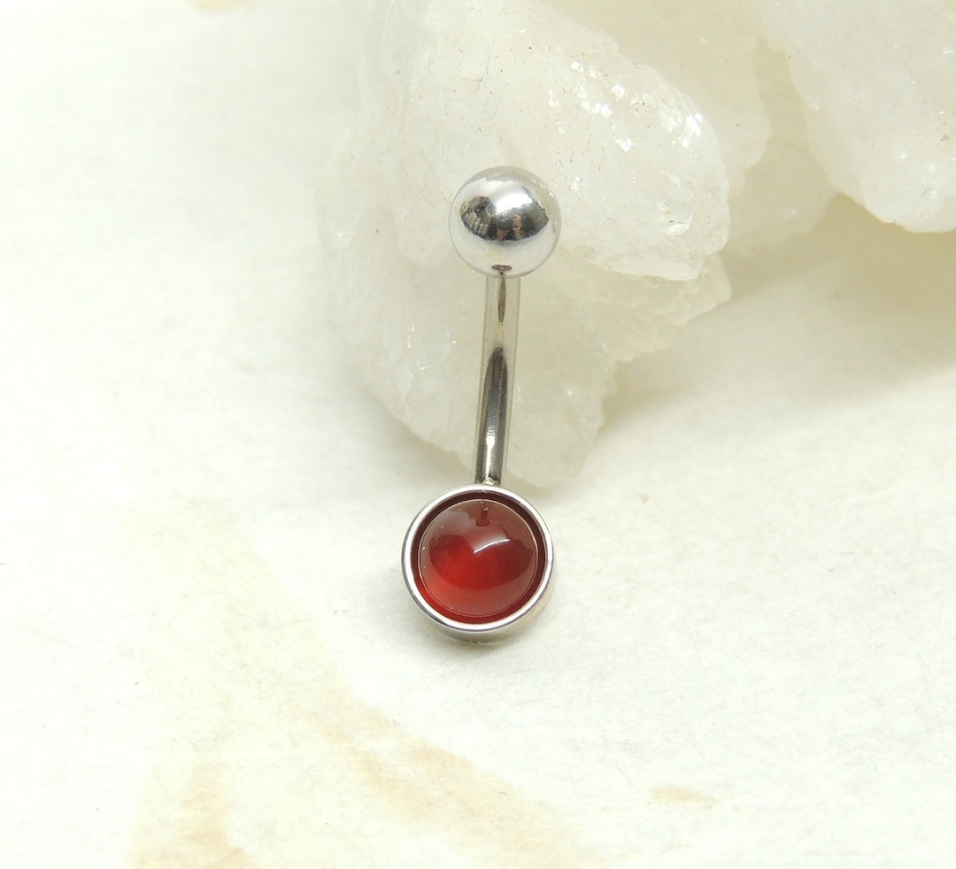 Carnelian Agate Belly Ring With Small 6mm Stone, Non Dangle Belly Ring ...