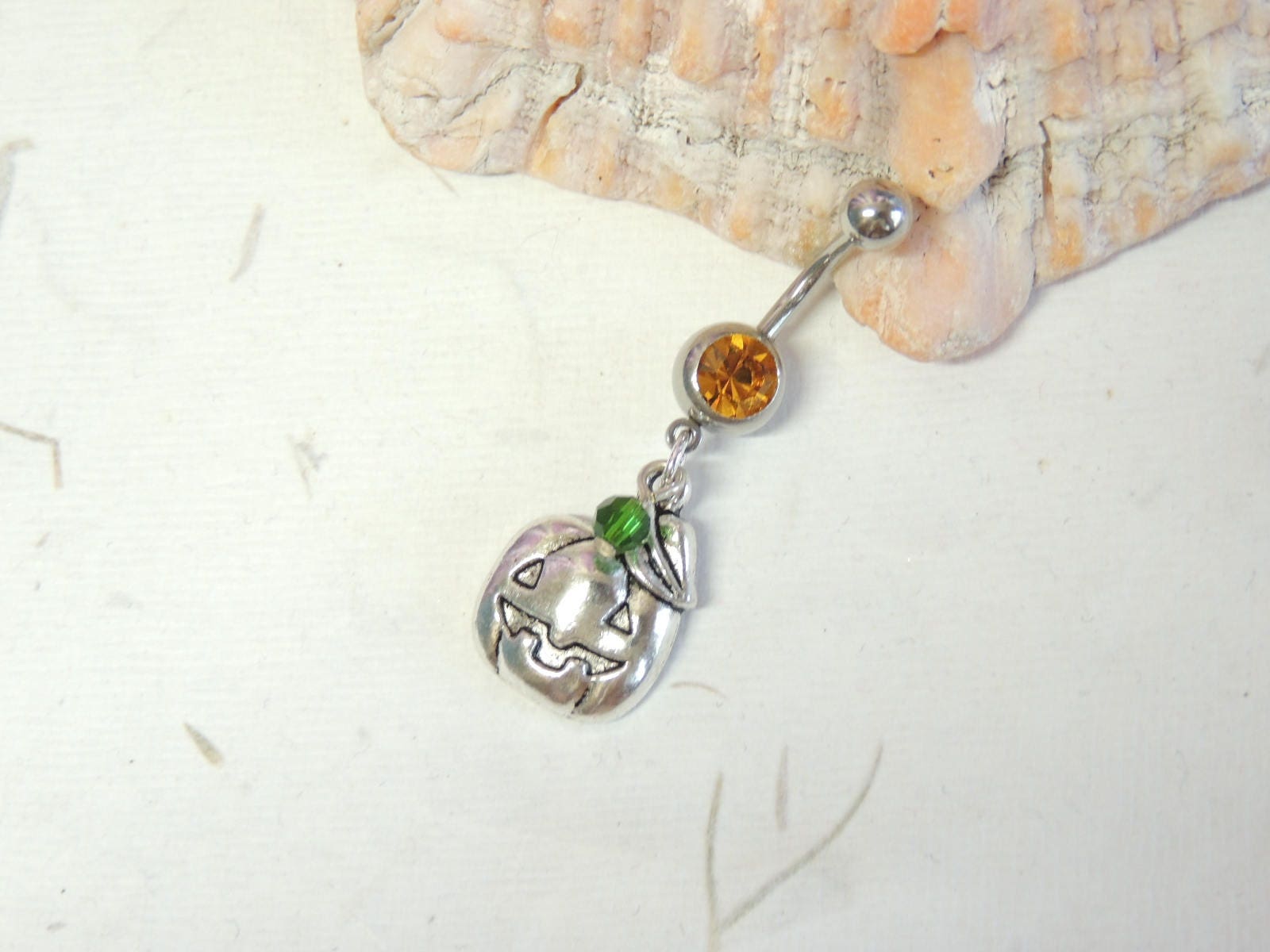 Pumpkin Belly Ring, Halloween Belly Ring, Belly Button Jewelry, Dangle ...