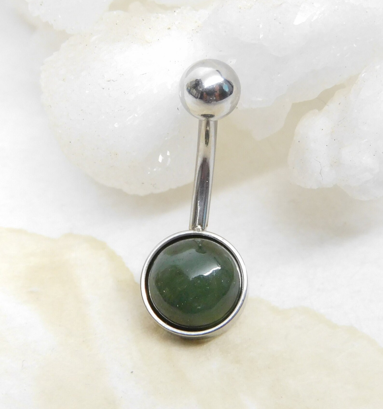 Natural Green Nephrite Jade Belly Ring, Non Dangle Belly Ring, Simple ...