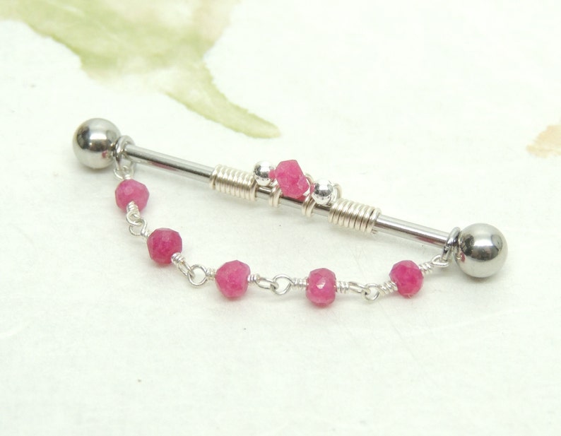 14g 16g Faceted Ruby Industrial Bar With Wire Wrapped Bar and - Etsy UK