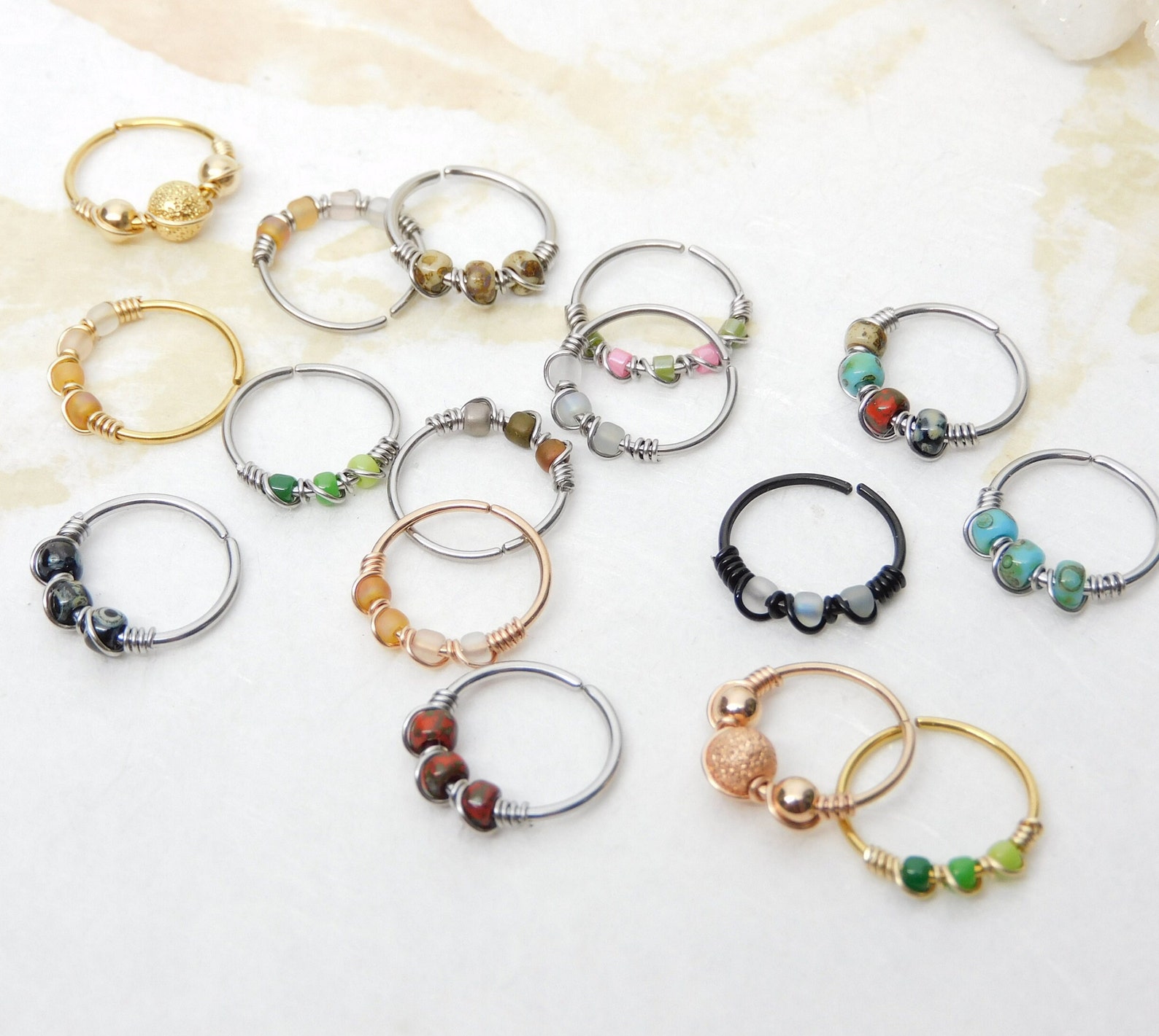 Picasso Bead Nose Hoop Ring, Cartilage Hoop Earring, Snug Nose Ring ...