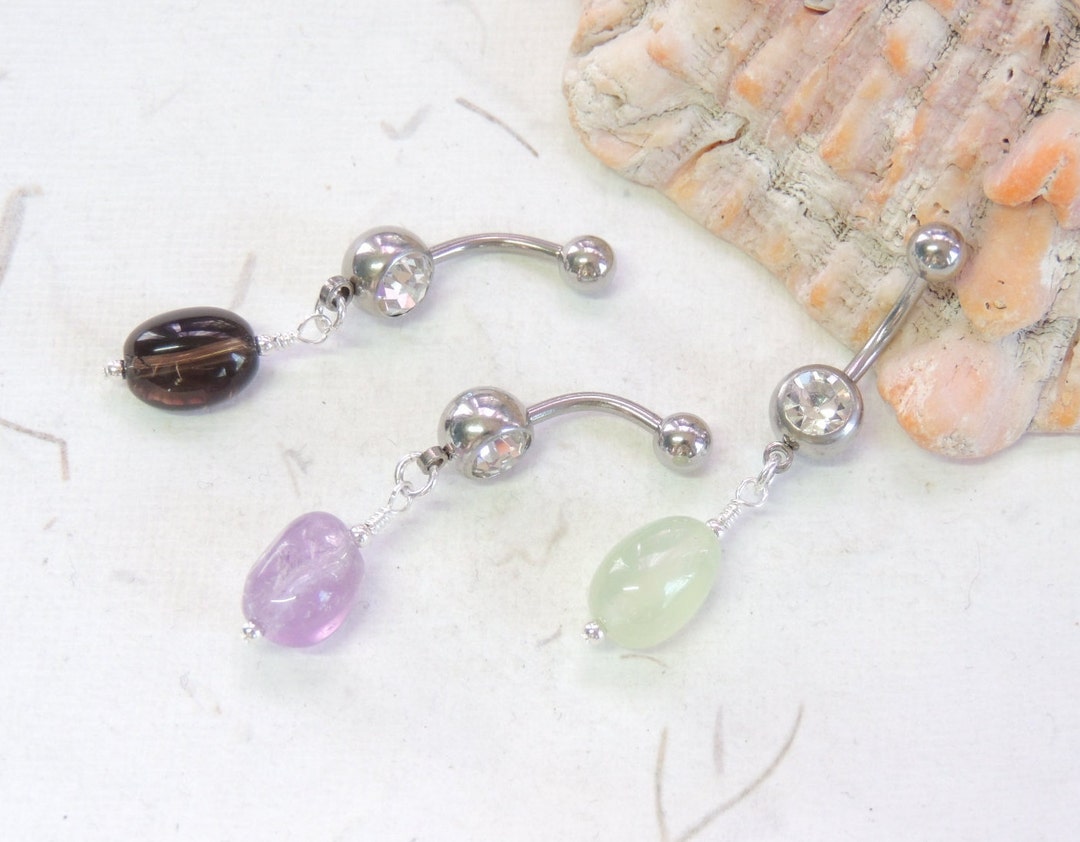 Gemstone Dangle Belly Ring, Amethyst Belly Ring, Stone Belly Ring, Body ...