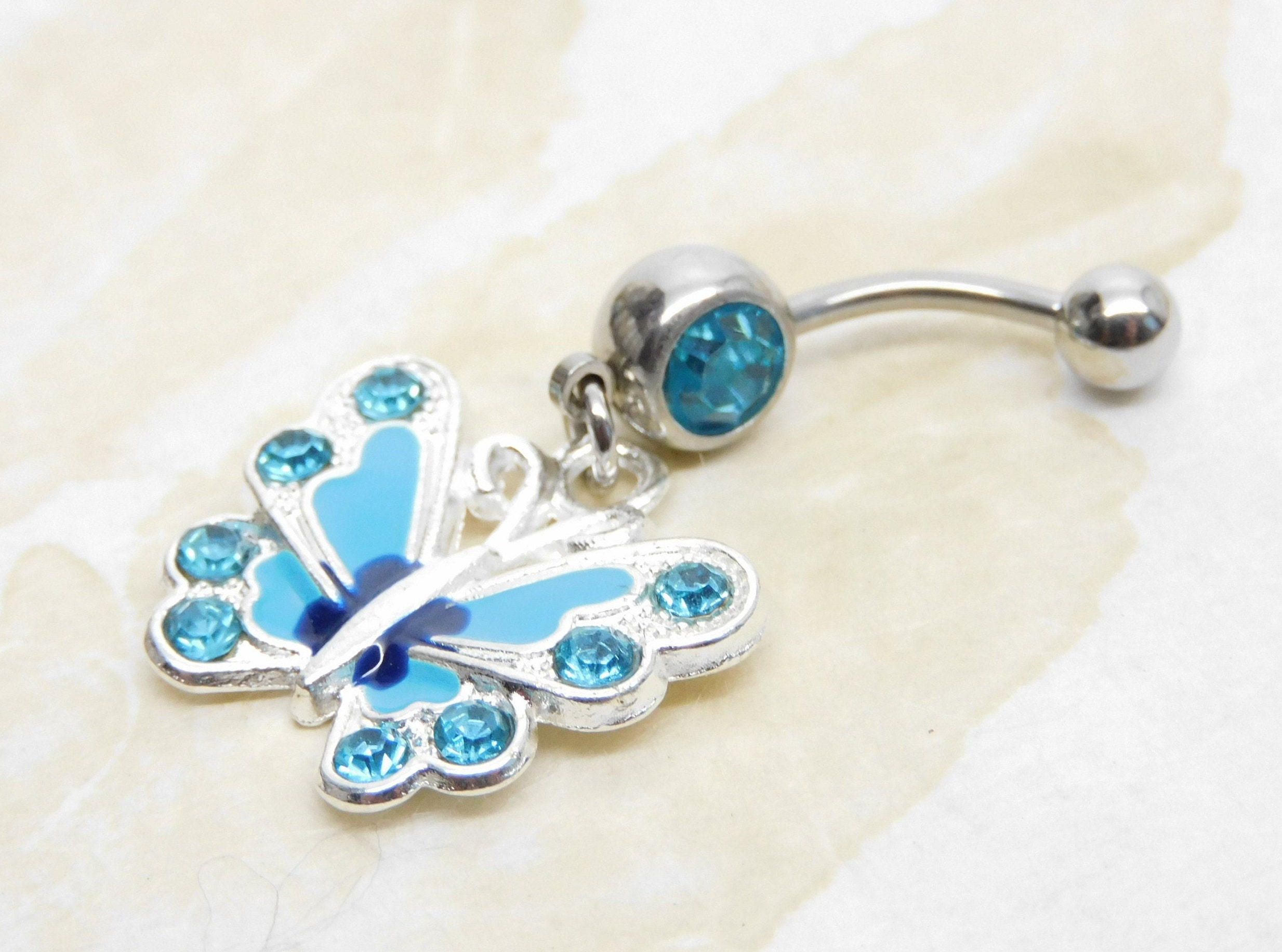Aqua Blue Butterfly Belly Ring Cute Belly Button Jewelry | Etsy